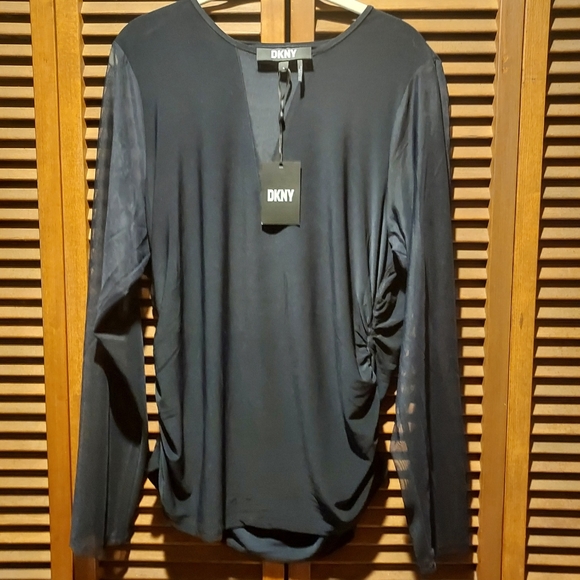 Dkny | Tops | New Dkny Dark Navy Blue Knit Top With Side Rouching And ...